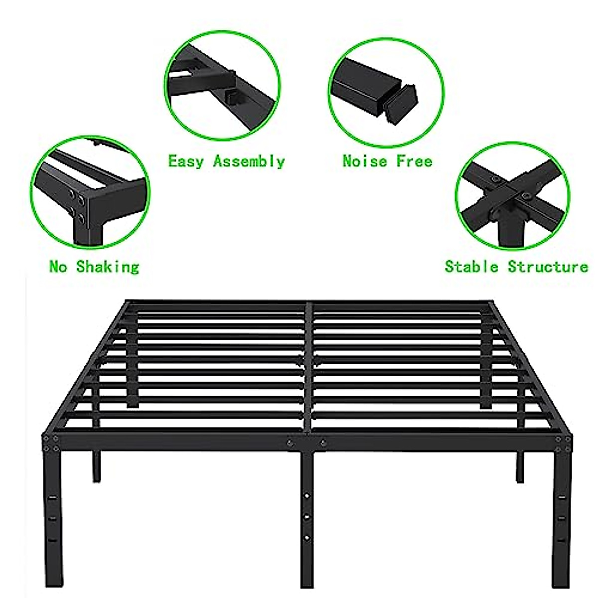 Cieemine 18 Inch Full Size Metal Bed Frame, Heavy Duty Steel Slat Mattress Foundation,No Box Spring Needed, Easy Assembly, Noise-Free,Black