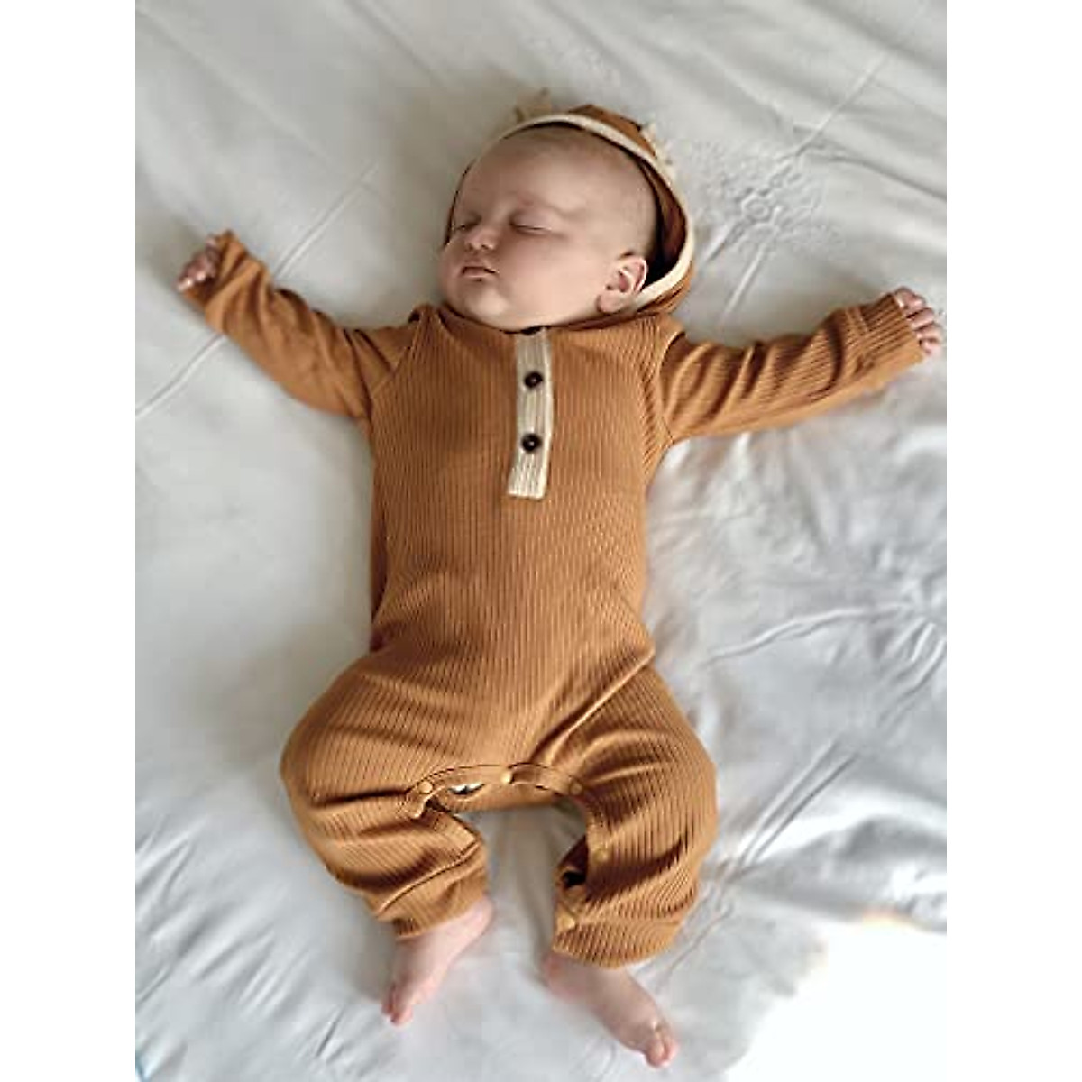 DISAUR Baby Girl Boy Clothes Newborn Outfit,Infant Baby Romper Cute Bear Ear Hooded Cotton Jumpsuit Long Sleeve Bodysuit 0-3M Brown