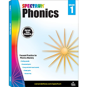 Spectrum Grade 1 Phonics Workbook, Ages 6 to 7, Phonics Workbook Grade 1, Vowel, Consonant, Ending Sounds and Pairs, Letters, Words, and Sentence Writing Practice - 160 Pages