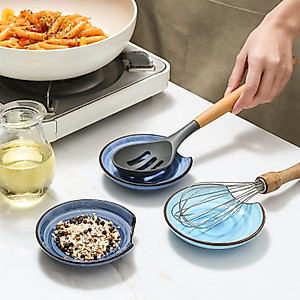 Selamica Ceramic Spoon Rest for Stove Top, 4.6 Inch Cooking Spoon Holder for Kitchen Counter, Stackable Utensil Rest Holder for Spatula, Ladles, Tong, Coffee Spoon, Gift, Set of 4, Gradient Blue