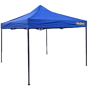 Seismic Audio - Blue 10x10 Commercial Pop Up Tent Shade Canopy with Wall, Roller Bag, Stakes and Weight Bags for Outdoors