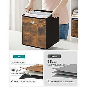 SONGMICS Storage Cubes, Set of 6 Storage Bins with Handles, Foldable Oxford Fabric and Non-Woven Fabric Storage Boxes, 10.2x10.2x11 Inches, Fit Cube Storage Unit, Rustic Brown and Black URFB126B01