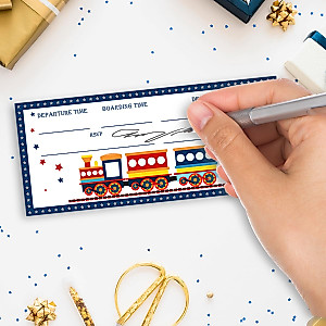 LyoGao 20 Pack Train Birthday Party Ticket Invitations With Envelopes Blue Boarding Pass Train Theme Train Ticket Invitations Fill in Invites Card