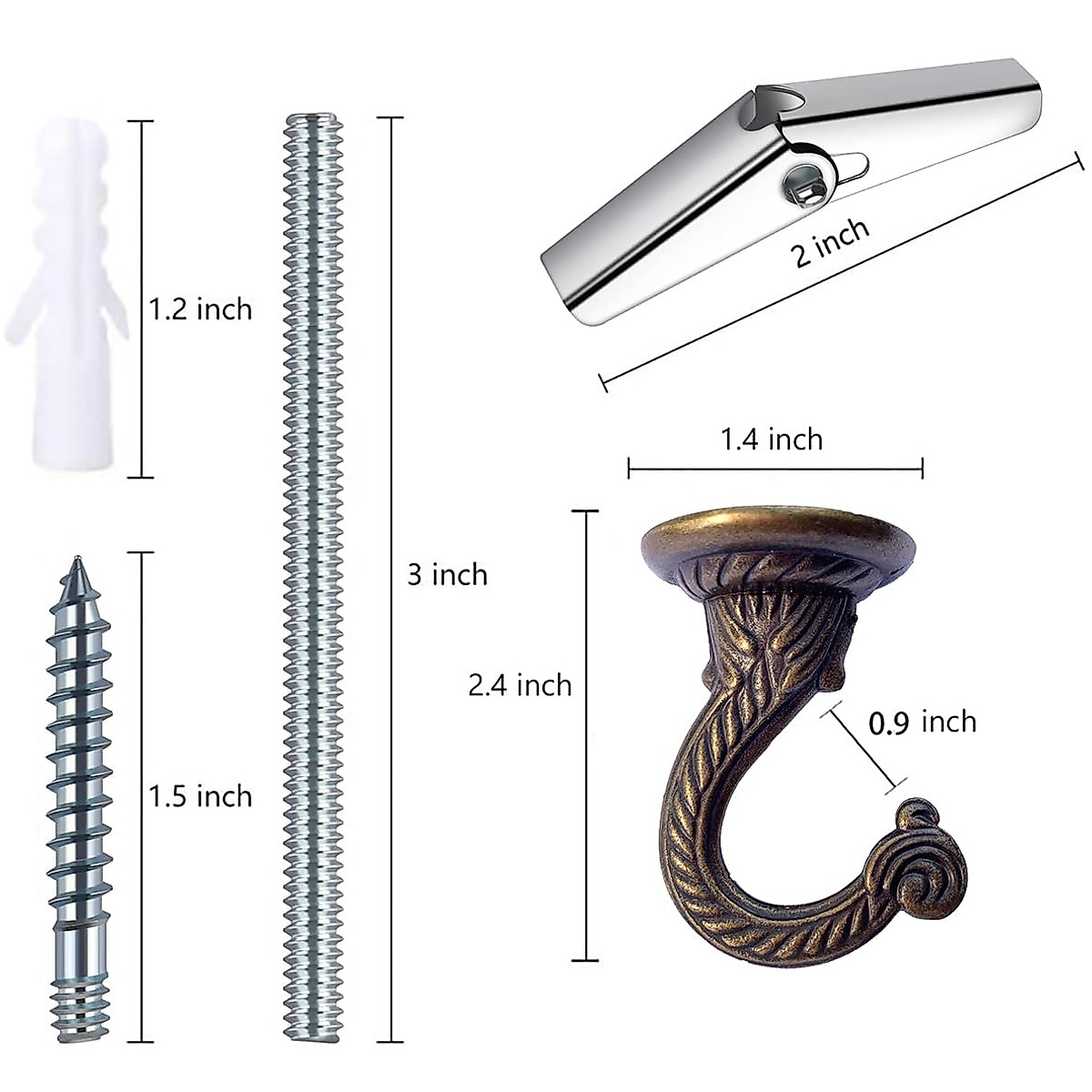 OBSTKUCHEN 2 Sets Large Swag Ceiling Hooks Heavy Duty Swag Hook with Hardware for Hanging Plants Ceiling Installation Cavity Wall Fixing (2 Sets Antique Brass)