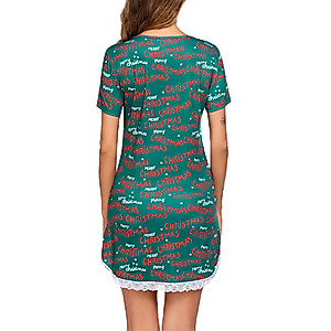 Ekouaer Night Gown Womens Night Shirt for Sleeping Sleepwear Short Sleeve Christmas Print Sleep Shirts Christmas S
