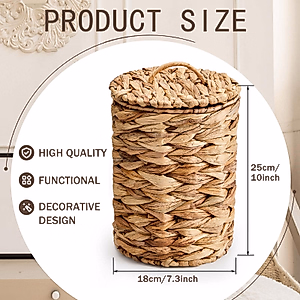 Ctosree 4 Pcs Small Wicker Trash Can Basket Woven Waste Basket with Lid Bathroom Boho Wastebasket Garbage Bin with 200 Pieces of Trash Bags for Bedroom Bathroom Office Garbage Living Room Kitchen