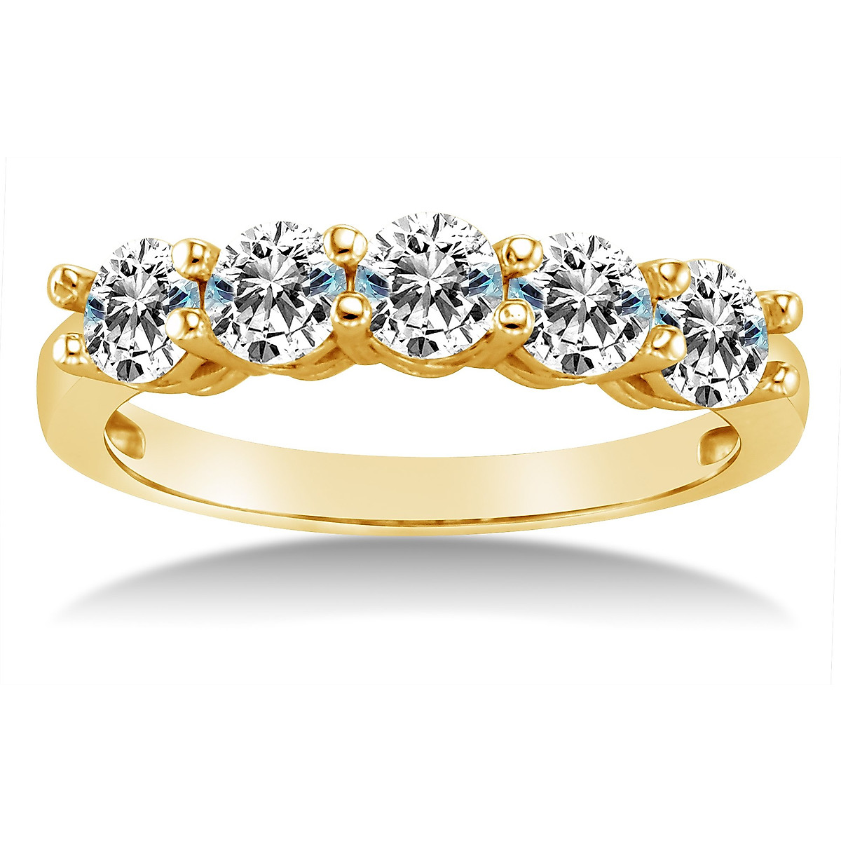 Size 9-2.5mm Solid 14K Yellow Gold Round Cut CZ Cubic Zirconia Five 5 Stone Womens Ladies Classic Traditional Wedding Band Ring (2.0 cttw.)