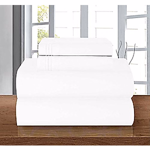 Elegant Comfort Luxury Soft 1500 Thread Count Egyptian 4-Piece Premium Hotel Quality Wrinkle Resistant Coziest Bedding Set, All Around Elastic Fitted Sheet, Deep Pocket up to 16inch, Queen, White