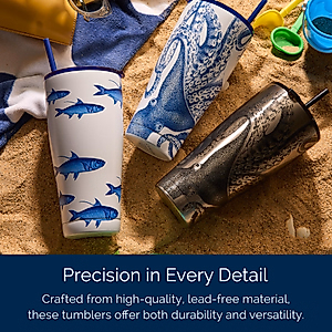 Caskata School of Fish Stainless Steel Insulated Tumbler | Cup, Lid & Straw Set for Travel, Commuting, & School | Perfect for Birthday, Christmas & Holiday Gifts | Blue on White Color | 30 oz