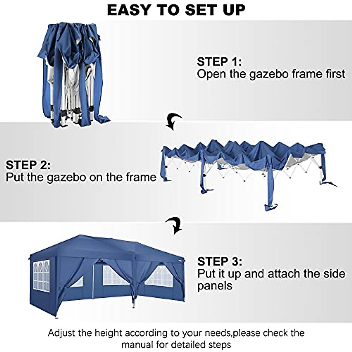 COBIZI Pop up Canopy Tent 10x20 Commercial Canopy Waterproof 10x20 Outdoor Gazebo Beach Camping Canopy with 6 Sidewalls Tent for Party with Carry Bag (Blue, 10'x20' with 6 Sides)