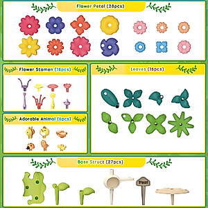 Kreadns Toys for Toddler Girls 2 3 4 Year Old, Flower Garden Building Toys Set, Gardening Pretend Toy, Creativity Stacking Block Games for Age 3+ yr Kids