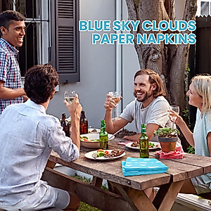 40PCS Blue Sky Clouds Napkins - Folded 6.5 x 6.5 Inches Luncheon Napkins Disposable Paper Napkins Party Supplies for Kids Cartoon Story Theme Birthday Kids Baby Shower Outdoor Camping