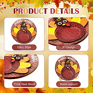 Fall Tiered Tray Decor Wooden Thanksgiving Tray Signs Rustic Farmhouse Pumpkin Maple Leaf Turkey Table Decor with Base Wood Frame for Autumn Thanksgiving Harvest Home Kitchen Decorations (Turkey)