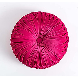 Cassiel Home 14.5” Velvet Round Pinktuck Pillow Hot Pink Spring and Summer Home Decor Handcraft Pleated Round Pillow Decorative Wedding Decoration Farmhouse Boho Accent Throw Pillow for Couch Bed Sofa