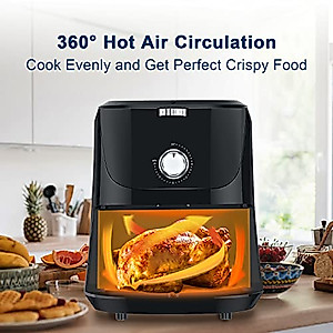 LATURE 4.2 QT Air Fryer Oven Cooker with Temperature and Time Control Dishwasher Non-stick Basket 6 Cook Presets CE Certified Black (Black-Knob)