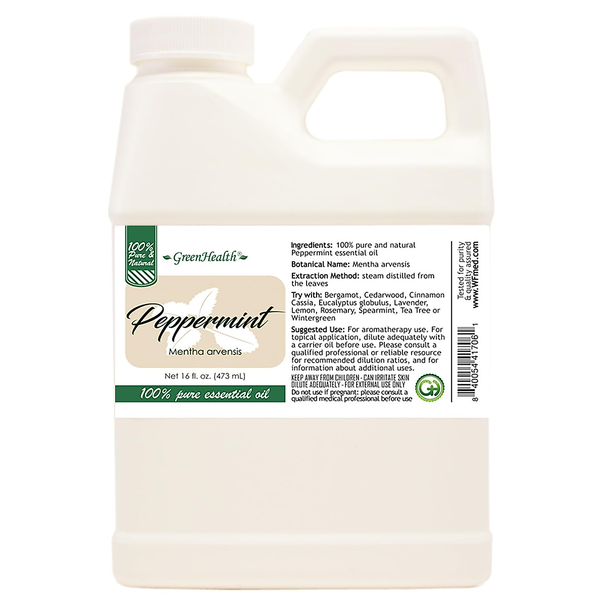 Peppermint Essential Oil 100% Pure, Uncut, 16 fl oz - GreenHealth