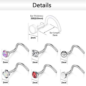 ZS 30 Pieces Cubic Zircon Nose Bone Studs 20 Gauge Stainless Steel Opal Nose Piercing Studs Clear Bioflex Nose Rings for Body Jewelry