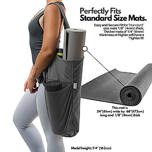 Yogiii Yoga Mat Bag | The ORIGINAL YogiiiTote Yoga Bag | Sling Yoga Tote w/Large Side Pocket & Zipper Pocket | Yoga Mat Carrier Fits Most Size Mats (Ash Gray)