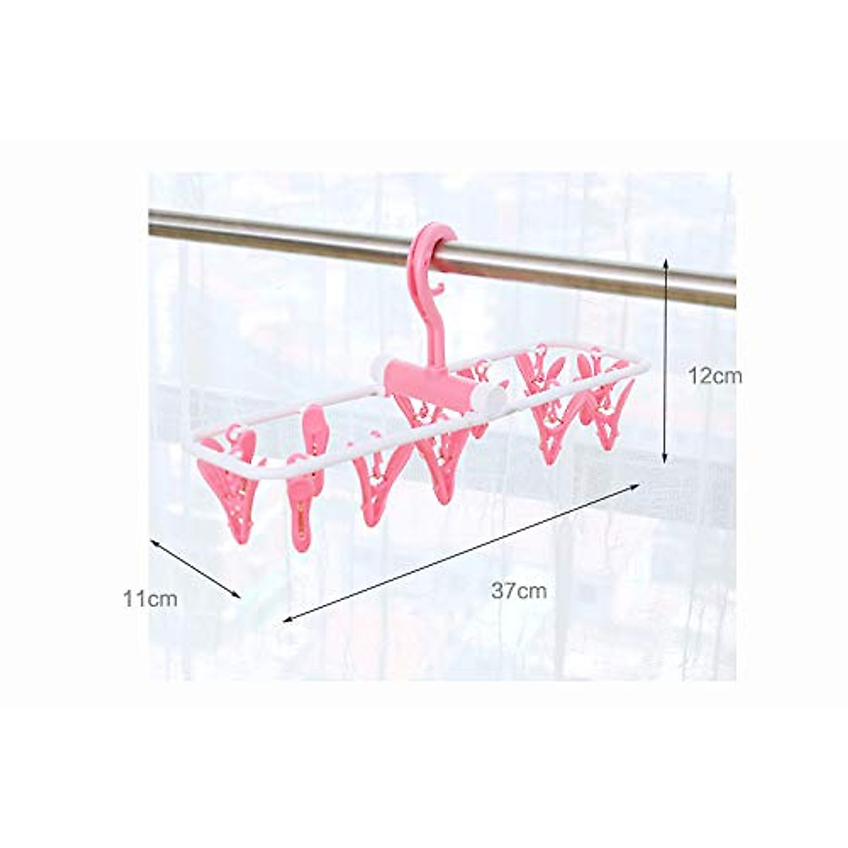 Amlrt 2 Packs Travel Foldable Portable Hanging Drying Rack， Laundry Drying Space Saving Travel Rotatable Plastic 12 Clips (Rose and Blue)