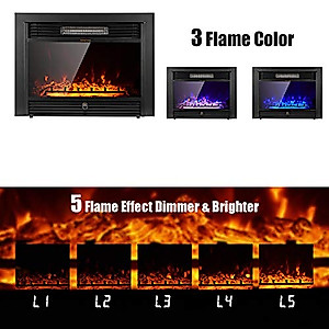 YODOLLA 28.5" Electric Fireplace Insert with 3 Color Flames, Fireplace Heater with Remote Control and Timer, 750w-1500W,Classic Style