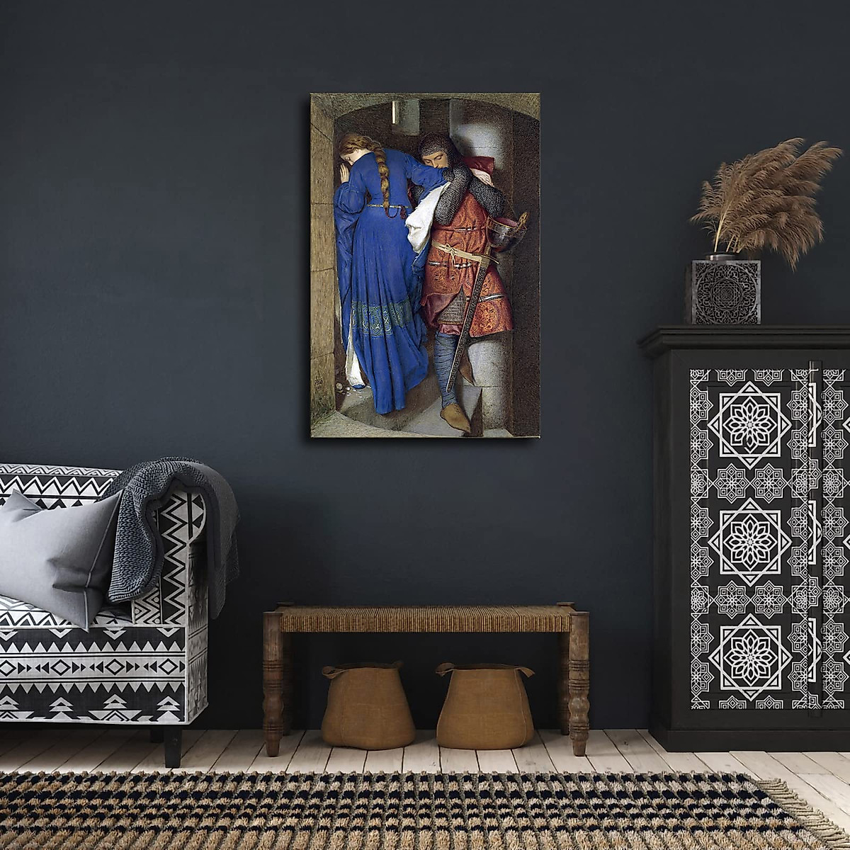 The Meeting on The Turret Stairs by Frederic William Burton Picture Canvas Art Poster and Wall Art Picture Print Modern Family Bedroom Decor Posters (Framed,24x36 inch)