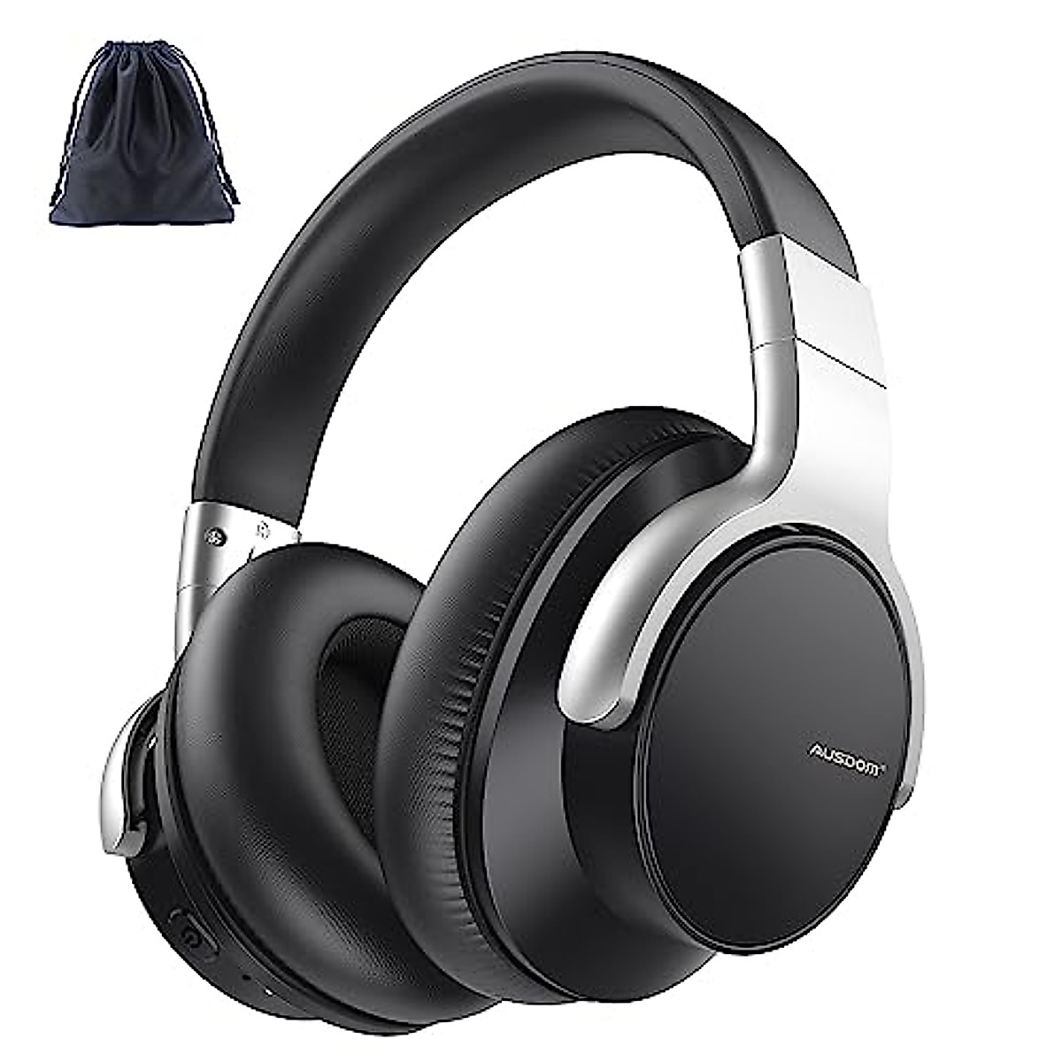 AUSDOM Bluetooth Headphones Noise Cancelling: Over Ear Wireless ANC Headphones with Microphone, 50Hrs Playtime, Deep Bass, Hi-Fi Sound, Comfortable Ear Cushions for Travel Work Cellphones, Silver