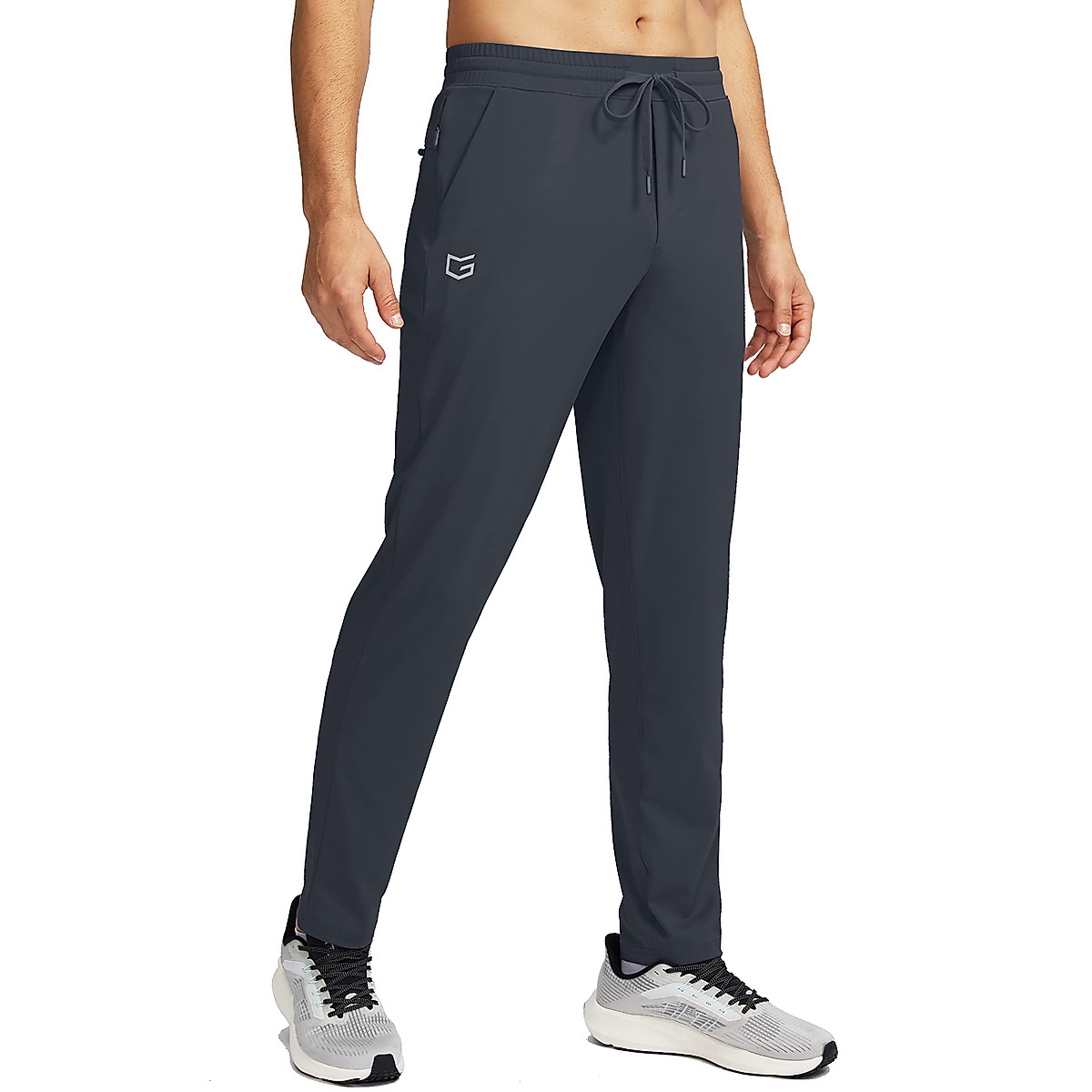 G Gradual Mens Sweatpants Zipper Pockets Tapered Track Athletic Pants for Running, Exercise, Workout (Dark Grey, Medium)
