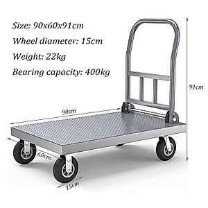 Platform Truck Platform Truck Steel Flat Handtruck with Wheels Folding Push Cart Load 500kg Moving Dolly Cart 105 * 63 * 92cm Flatbed Cart Reliable