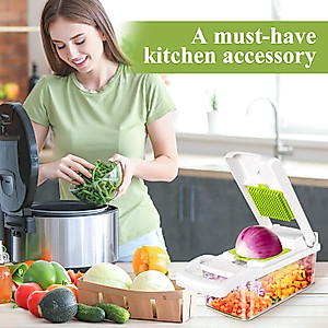 VRJISZTA 13 in 1 Kitchen Vegetable Chopper Slicer Dicer, Food Chopper/Cutter, veggie Chopper with 8 Blades, Storage Container for Egg Onion Tomato Potato Carrot Salad