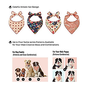 Paws Wishes Dog Bandana 2 Pack, Blossom and Leaves Set Vintage Garden, Pet Friendly Design, Hair and Water Resistant, Adjustable Dog Scarf for Small Boy Girl Dog