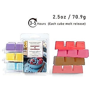 SCENTORINI Wax Melts, Scented Soy Wax Cubes for Wax Warmer, 8 x 2.5 oz, Sea Breeze, Linen, Winds in Summer, Espresso, Cherry, Raspberry & Cinnamon, Lavender, Blush Peony