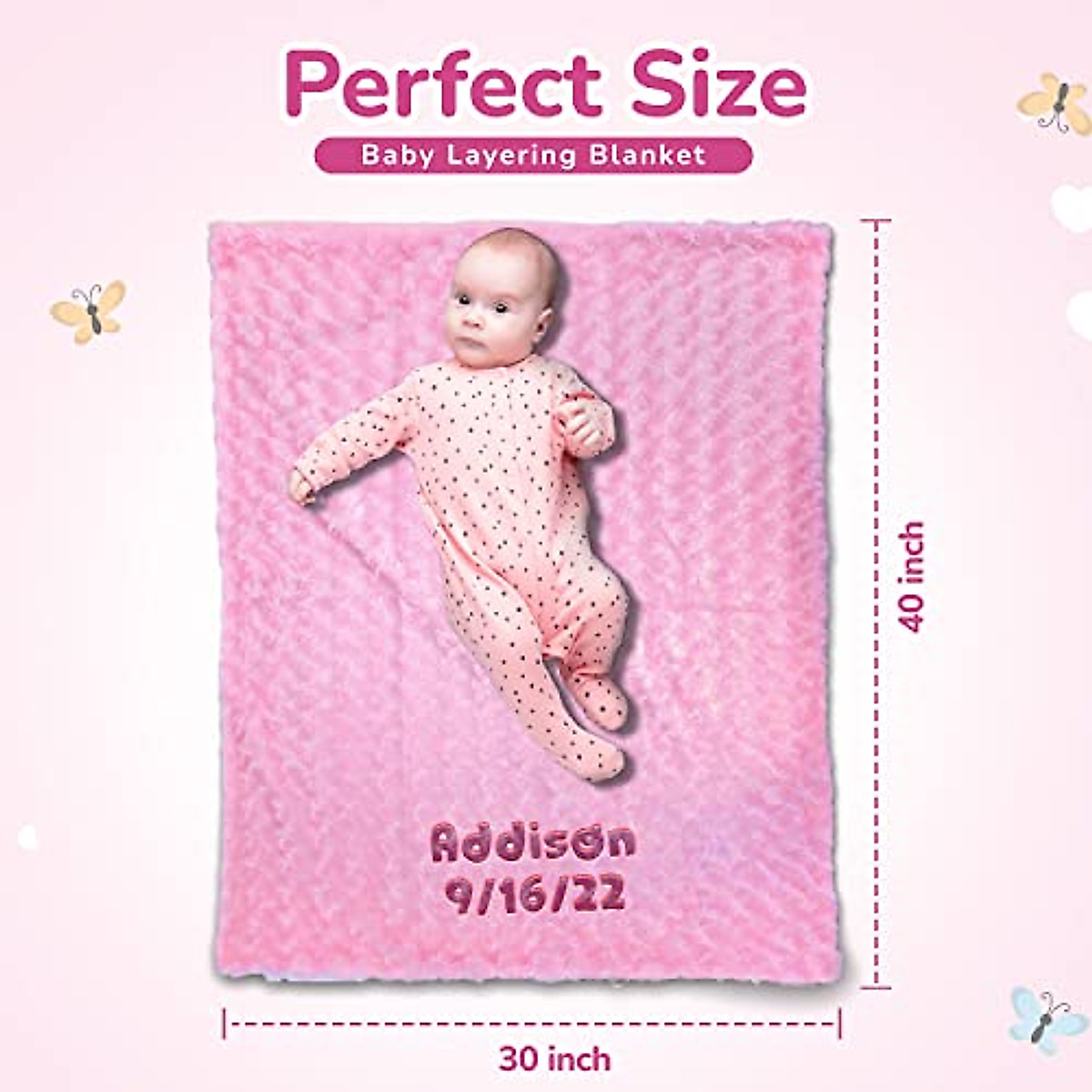 Lily and Page Personalized Baby Blanket - Pink Custom Baby Blanket for Baby Girl, Custom Name Fleece Blankets Cozy Plush Material, The Perfect Baby Gift