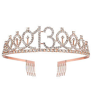 13th Birthday Sash and Crown for Girls, Rose Gold Official Teenager Sash and Tiara for Girls, 13th Birthday Gifts for Happy 13th Birthday Party Favor Supplies