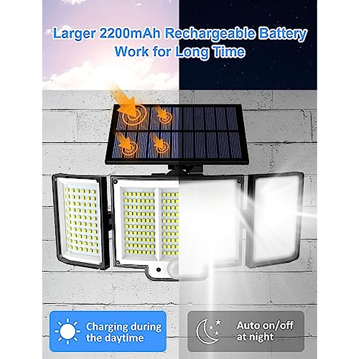 YOYONACY Solar Outdoor Lights, 2500LM 348 LED Motion Sensor Outdoor Lights with Remote, Bright 3 Heads Solar Powered Flood Lights, IP65 Waterproof Security Detection Lights for Outside, Yard, Patio