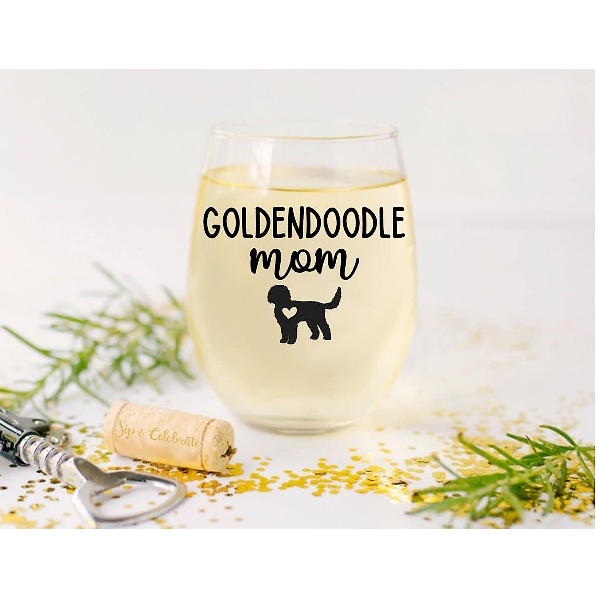 Goldendoodle Mom - Premium 21oz Stemless Wine Glass - Gift for Golden Doodle Dog Lovers