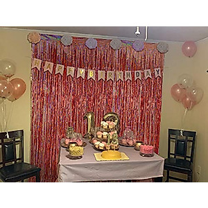 Foil Fringe Curtains Party Decorations - Melsan 3 Pack 3.2 x 8.2 ft Tinsel Curtain Party Photo Backdrop for Birthday Party Baby Shower or Graduation Decorations Rose Gold