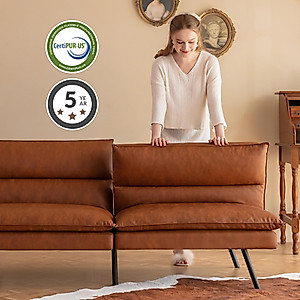 Futon Sofa Bed, Memory Foam Futon Couch with Adjustable Backrest, Multi-Functional Design Convertible Sofa Bed, Space-Saving Sleeper Sofa for Living Room(Brown-PU)