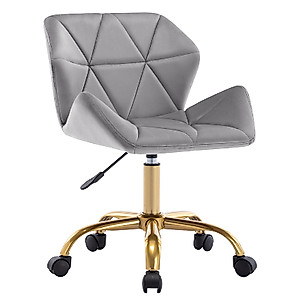 DUHOME Cute Home Office Chair, Velvet Swivel Desk Chair Armless Hydraulic Rolling Computer Chair with Backrest Golden Base for Teens Girls, Grey