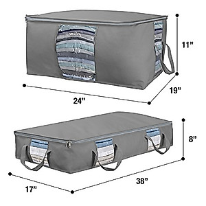 Sorbus Foldable Storage Bag Organizer Set, Large Clear Window & Carry Handles, Great for Clothes, Blankets, Closets, Bedrooms, and More (Gray)