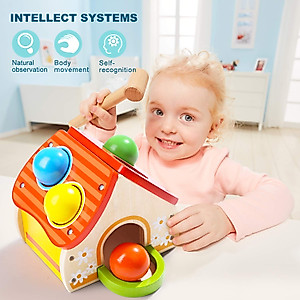 TOP BRIGHT Wooden Hammer Toy, Pounding Bench Toy for One Year Old Presents, Toddler Boy Gifts for 1 Year Olds