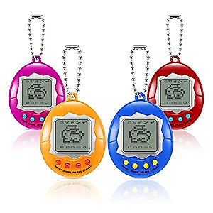 4 Pieces Virtual Electronic Digital Pet Keychain Game Digital Game Keychain Nostalgic Virtual Digital Pet Retro Handheld Electronic Game Machine with Keychain for Boys Girls, Purple, Red, Yellow, Blue