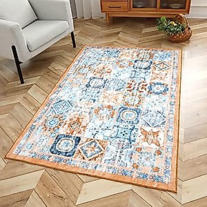 Ashler Area Rugs 3x5 Feet Vintage Boho Rugs for Living Room, Machine Washable Area Rugs with Non-Slip Backing, Indoor Rug Vintage Bohemian Area Rug Home Decor, Orange