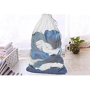 Large Mesh Drawstring Travel Laundry Bag Polyester White 1 Pack Durable,Reusable,Foldable,Heavy Duty Storage Hanging Apartment Commercial Wash Bag For Delicates Clothes,Dirty Garment,Socks,Blouse