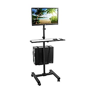 Mount-It! Rolling Computer Cart, Mobile Workstation with Tray Monitor Mount and CPU Holder, Height Adjustable and Mobile Stand for Office and Industrial Use