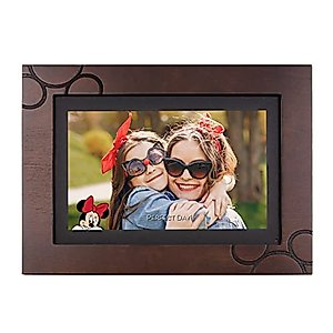 Disney Classic Mickey Mouse PhotoShare 10” Smart Digital Photo Frame, Send Pics from Phone to Frames, Wi-Fi, 8 GB, Holds 5,000+ Pics, HD Touchscreen, Premium Espresso Engraved Wood