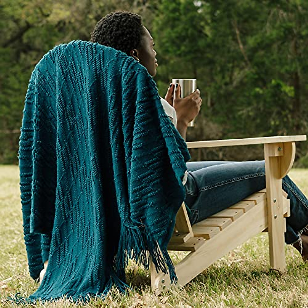 Chanasya Teal Throw Blanket with Tassels - Acrylic Knitted Super Soft Fluffy Warm Cozy Lightweight Chic Boho Blanket for Bed Sofa Chair Couch Cover Living Bed Room (50x65 Inches) Deep Teal