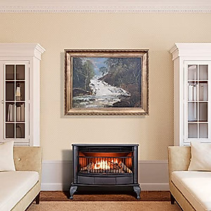 ProCom Ventless 25,000 BTU Space Saving Free Standing Dual Fuel Fireplace with Built In Thermostat Control Heats up to 1,100 Square Feet, Black