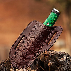 Leather Knife Sheath, Tooled Leather Sheath, Belt Sheath, Pan Cake Sheath, Beautiful Cow Boy Bull Cutter Knife Leather Cover 100% Real Leather SS-17701 (Cowhide Leather)