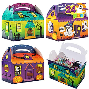JOYIN 24 PCs 3D Halloween House Cardboard Treat Boxes (6"x6"x3.5") Trick or Treat Candy Boxes Cookies Goodie Bags for Halloween Party Favor Supplies