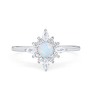 Blue Apple Co. Cluster Wedding Engagement Ring Marquise Round Lab White Opal Cubic Zirconia 925 Sterling Silver Size-10